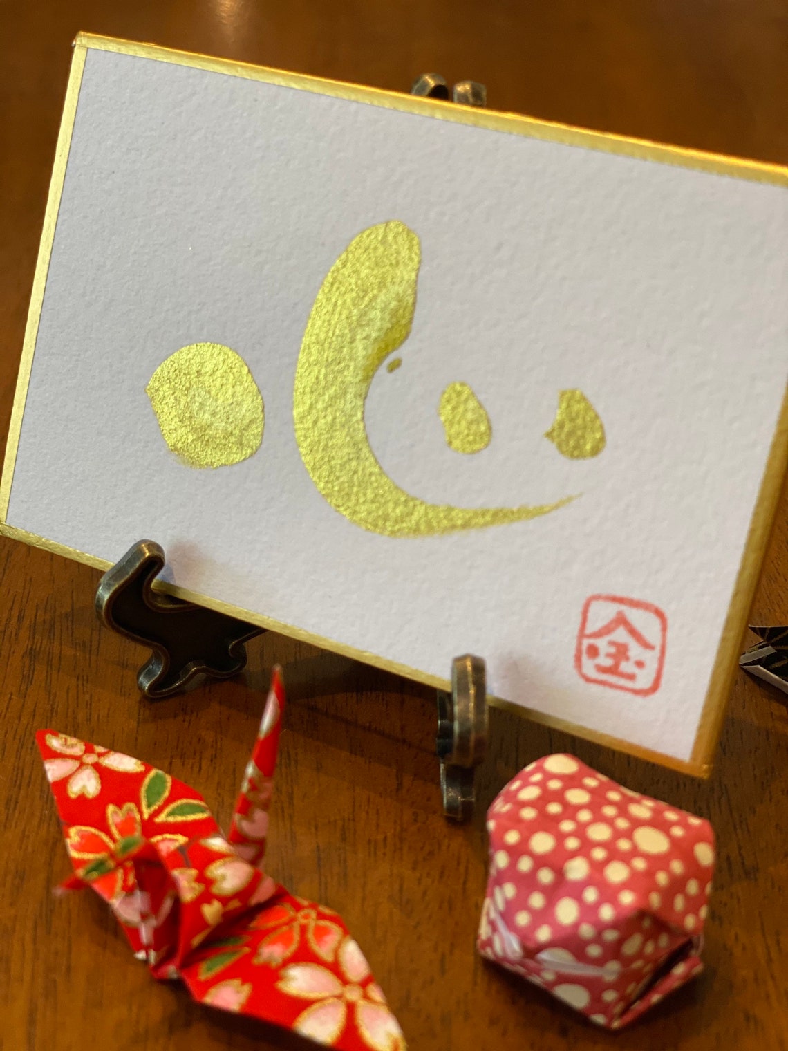 心 KOKORO HEART Kanji GOLD Japanese Calligraphy Art on Mini Shikishi ...