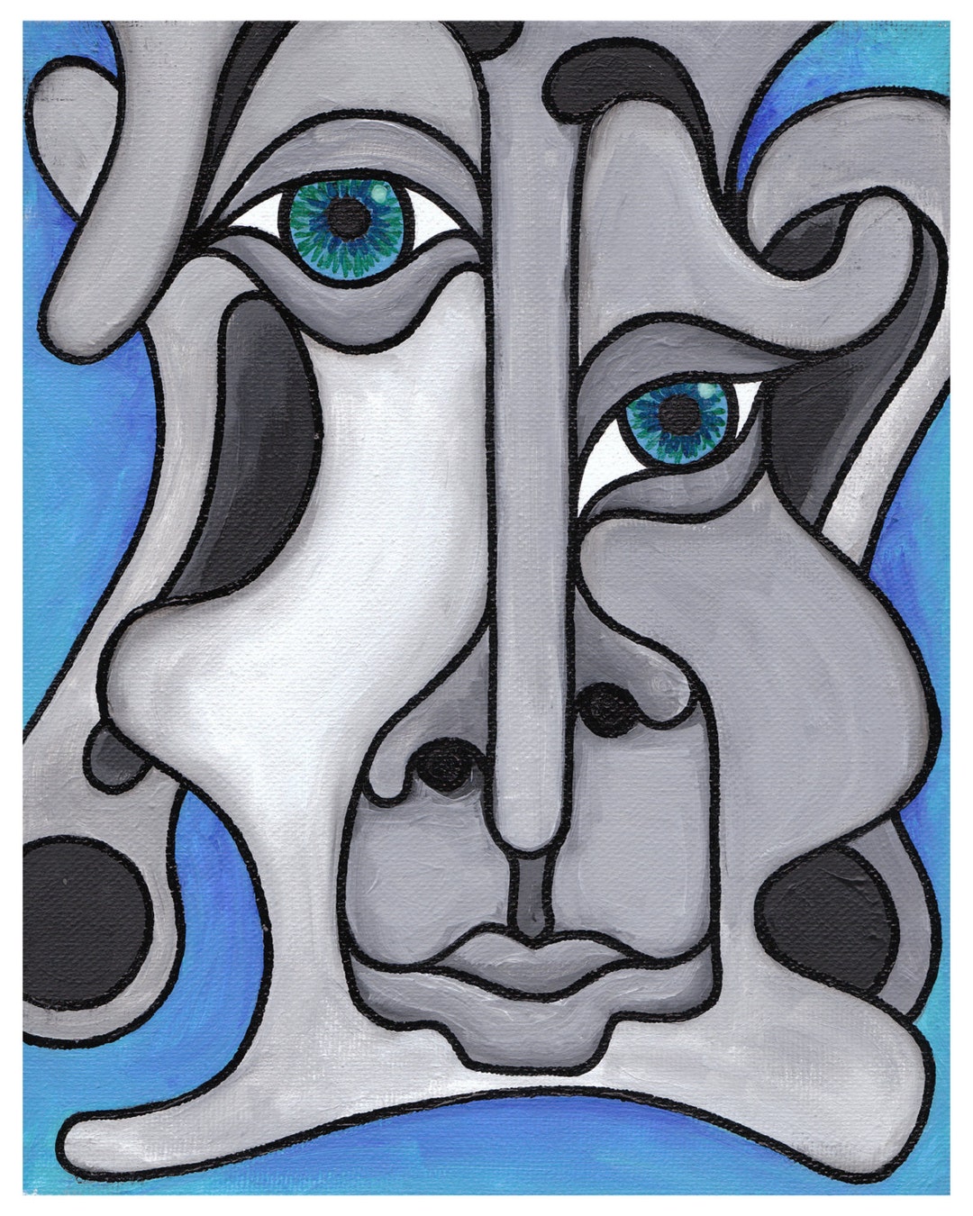 Blue Abstract Face - Etsy