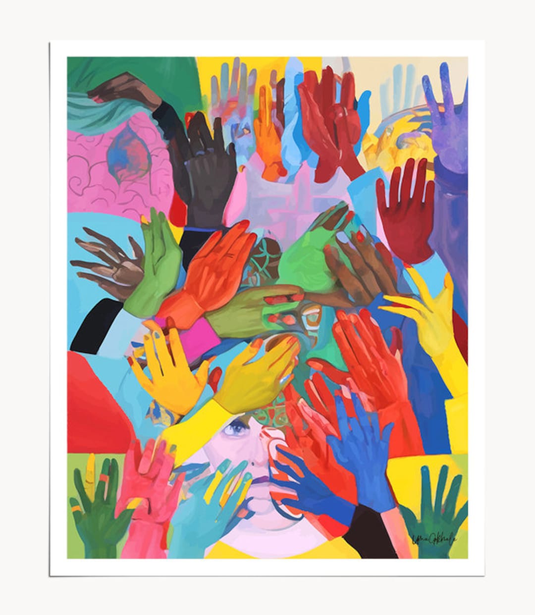 A Hand is All We Need Art Print, Abstract Eclectic Community Canvas ...