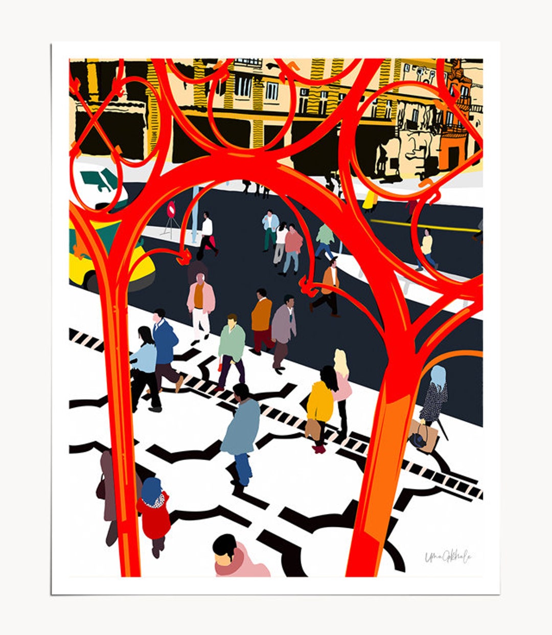 City Street Art Print, Busy Road Daily Life Canvas Print, Maximalist ...