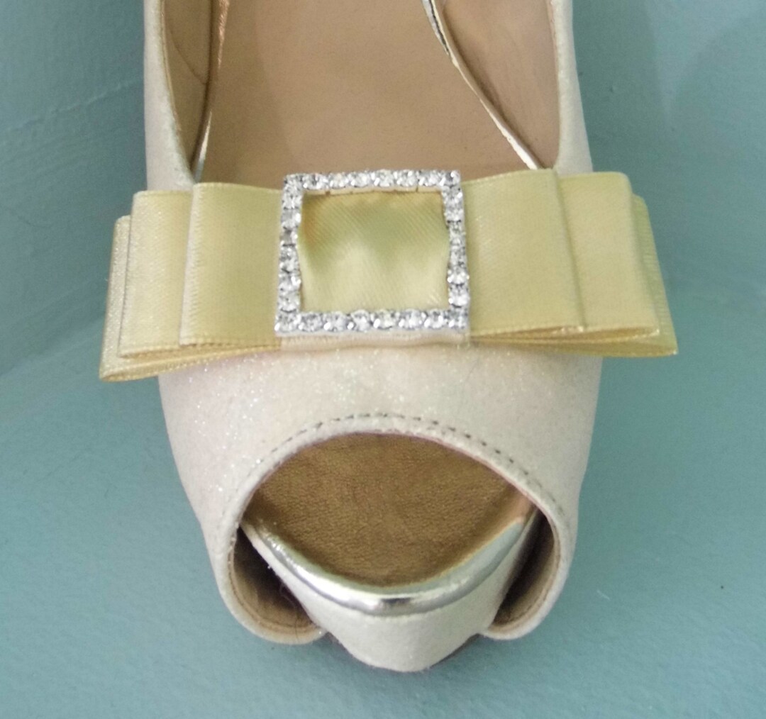 Handmade Gold Triple Bow Shoe Clips With Diamante Buckle Centre - Etsy