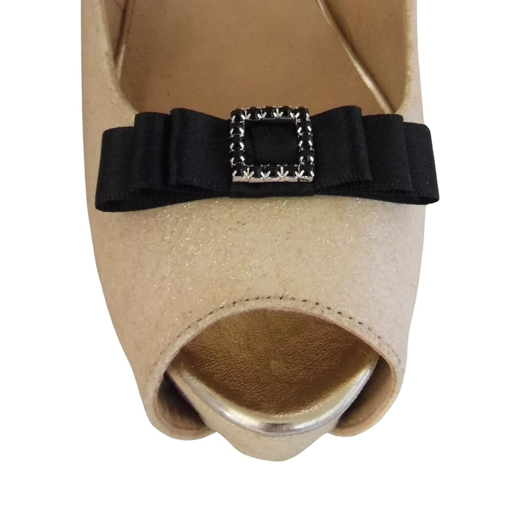 Handmade Small Black Satin Bow Shoe Clips With Matching Diamante Buckle ...