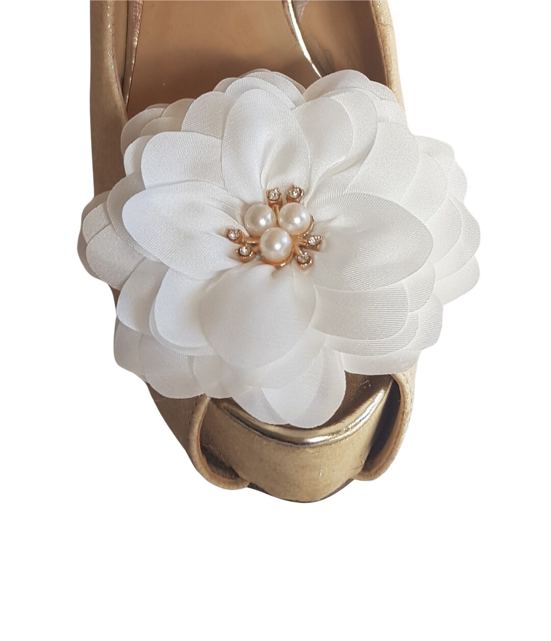 Beautiful Deeree Large Satin White Flower Shoe Clips With Pearl ...