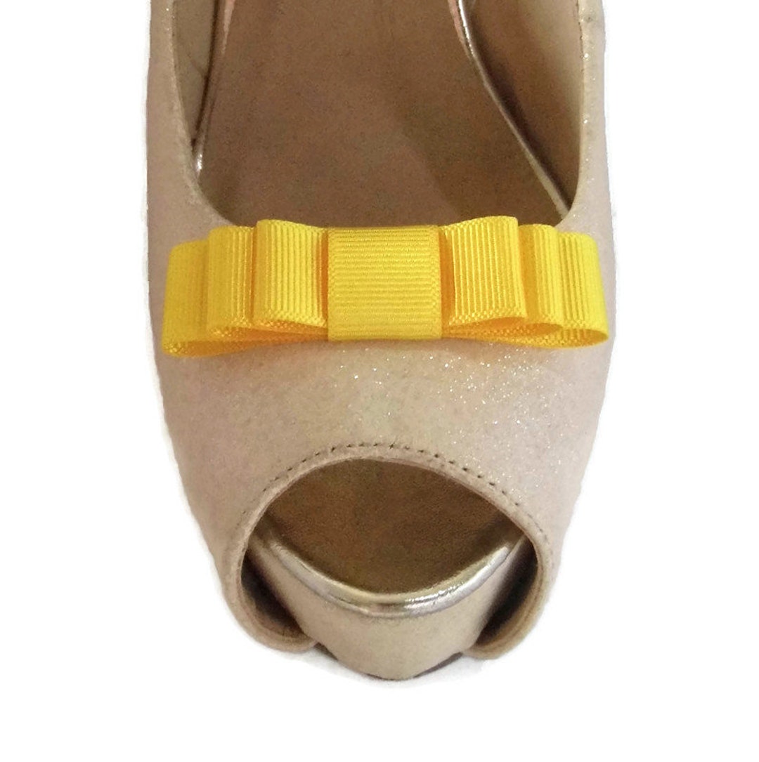 Handmade Small Sunshine Yellow Grosgrain Triple Bow Shoe Clips - Other ...