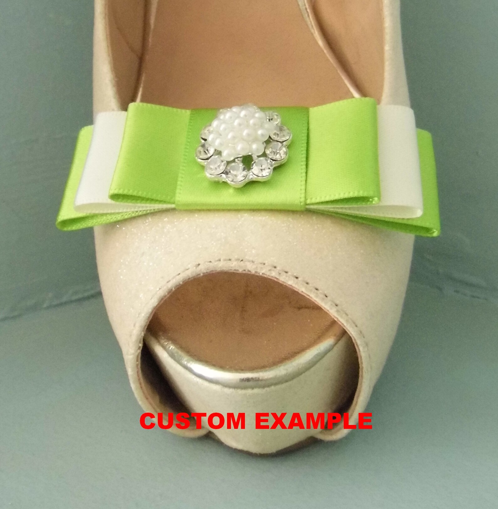 Handmade Green Triple Bow Shoe Clips With Diamante Buckle Centre - Etsy