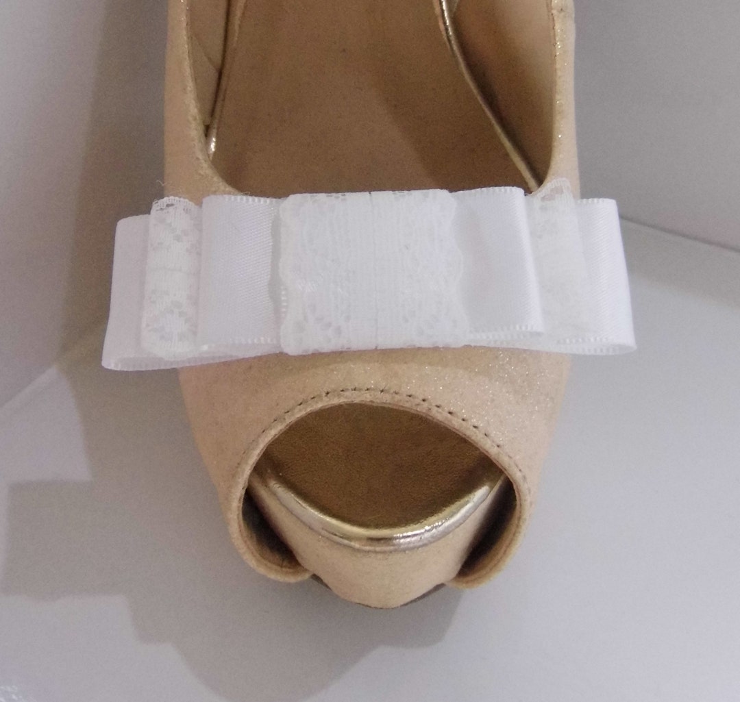 Handmade White Satin & Lace Triple Bow Shoe Clips - Etsy