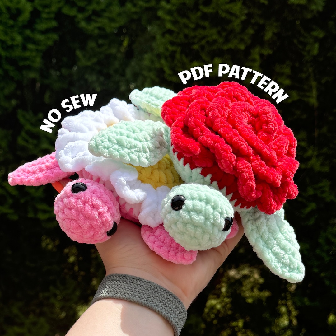 Rose Turtle and Daisy Turtle Crochet Patterns, No Sew Crochet Pattern ...