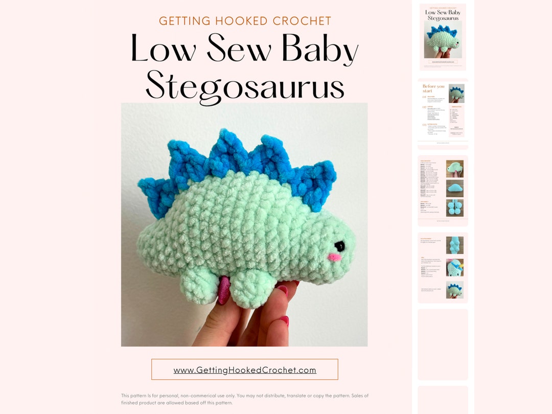 Stegosaurus Crochet Pattern, Low Sew Crochet Pattern, DIGITAL DOWNLOAD ...