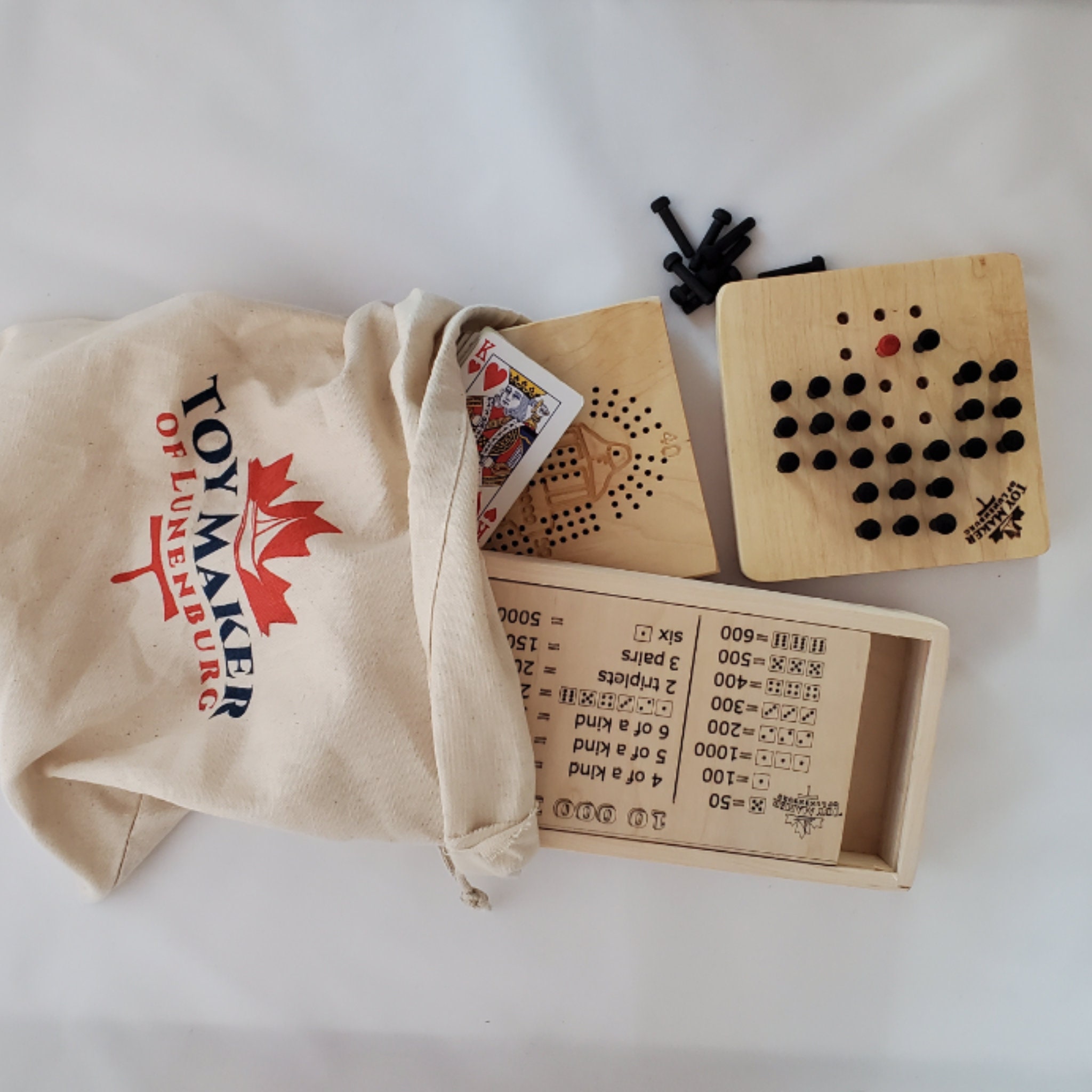 Wooden Board Game Bundle - Euchre Card Game Box - Dice Game Box - Peg ...