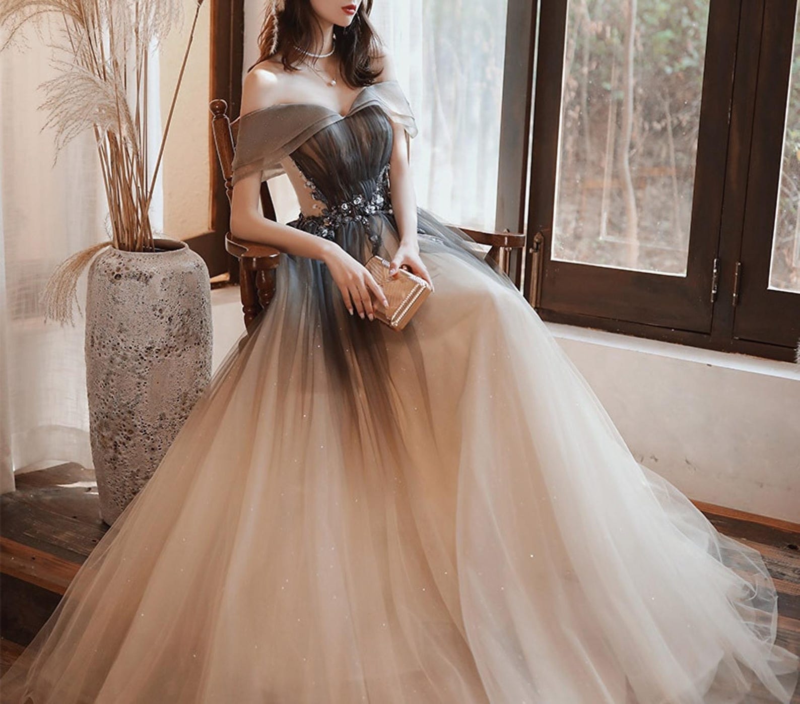 Elegant Ombre off Shoulder Prom Dress, Cocktail Dress, Evening Prom ...