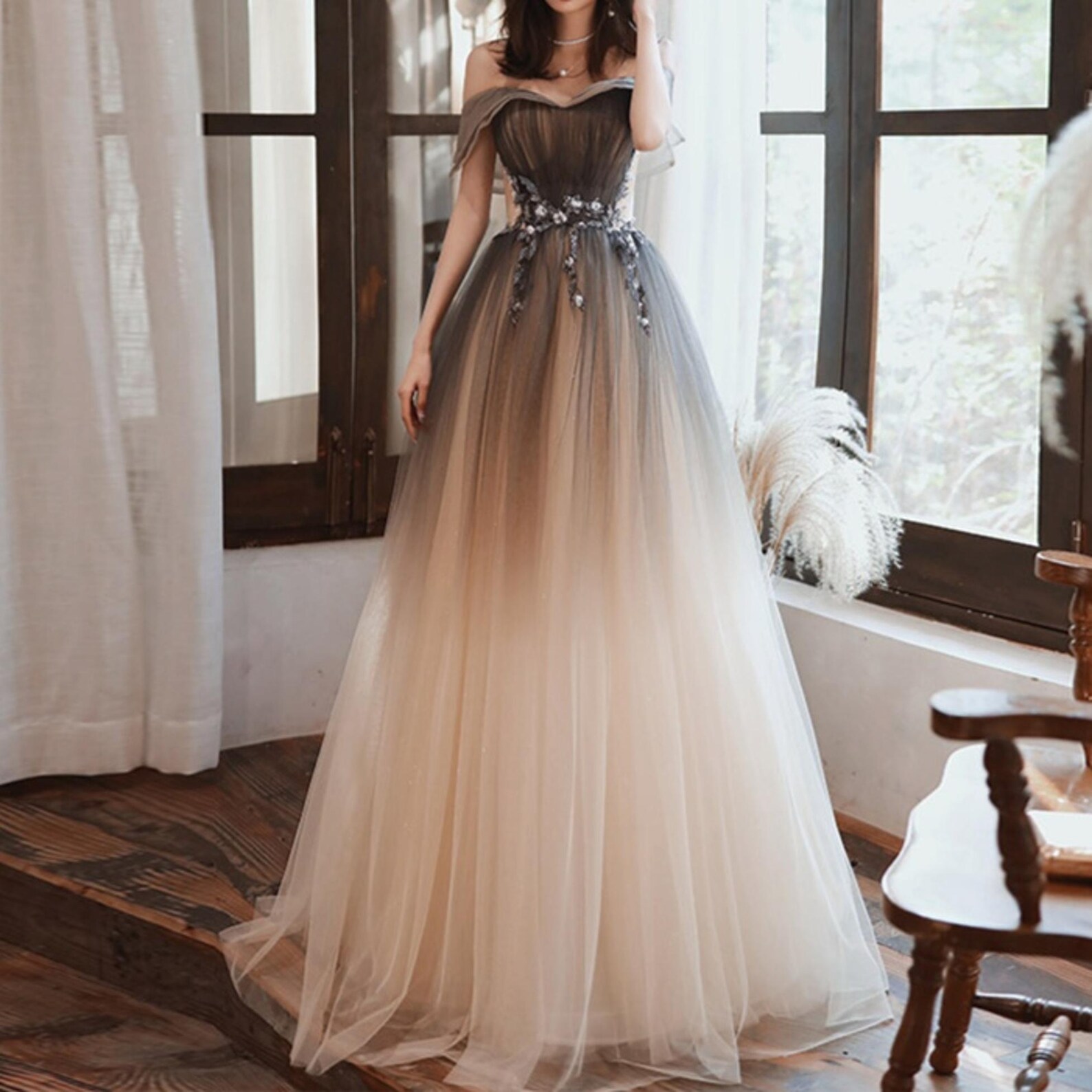 Elegant Ombre off Shoulder Prom Dress, Cocktail Dress, Evening Prom ...