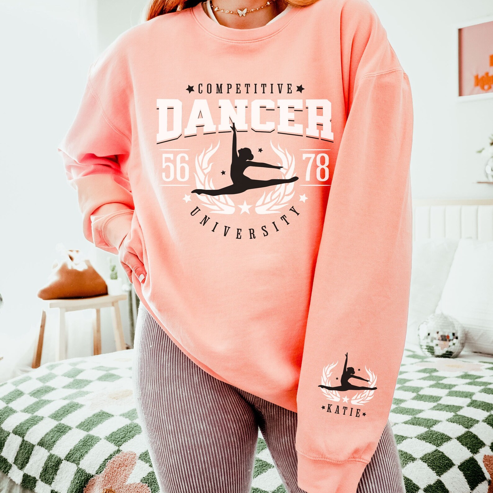 Custom Competitive Dancer University Crewneck, Personalized Sleeve ...