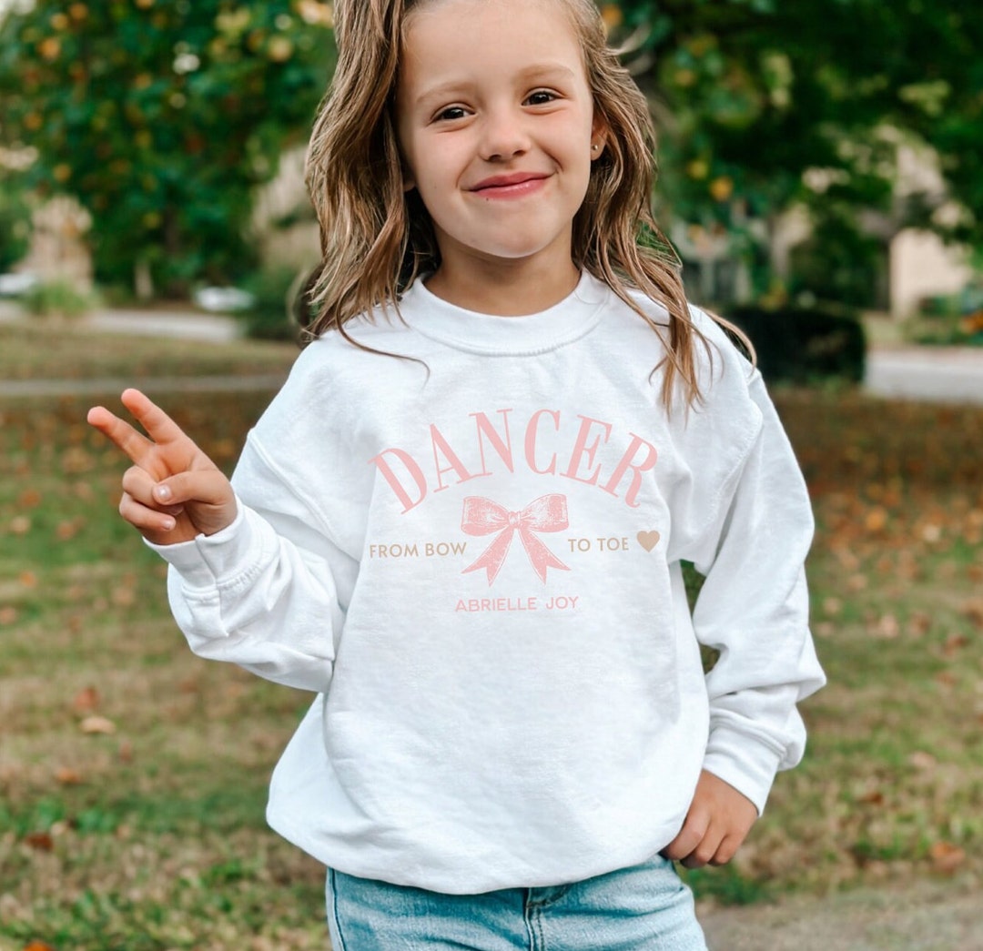 Custom Youth Dance Coquette Crewneck Sweatshirt, Personalized Pink Kids ...