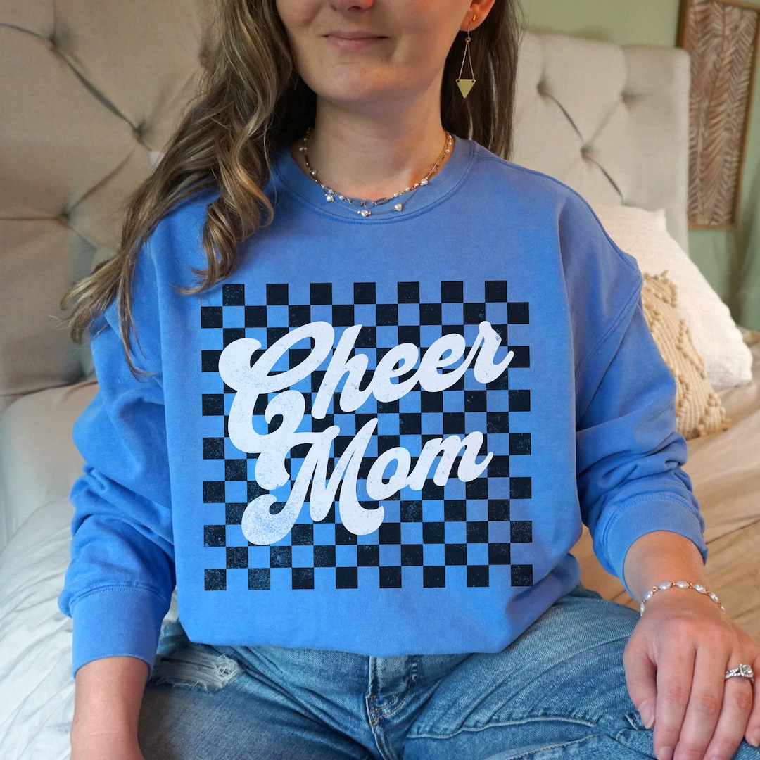 Cheer Mom Crewneck Sweatshirt, Checkered Retro Trendy Cheer Mom Gear ...