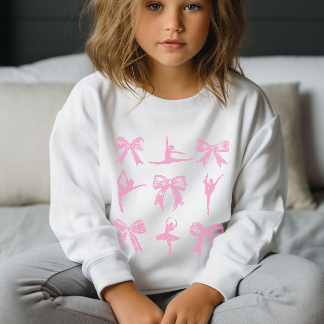 Custom Youth Dance Coquette Crewneck Sweatshirt, Personalized Pink Kids ...
