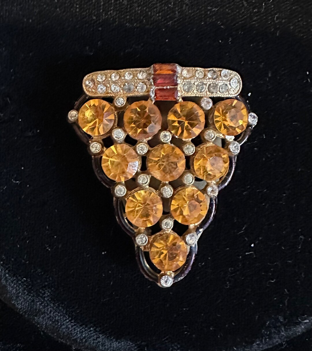 Art Deco Citrine Rhinestone Dress Clip - Etsy