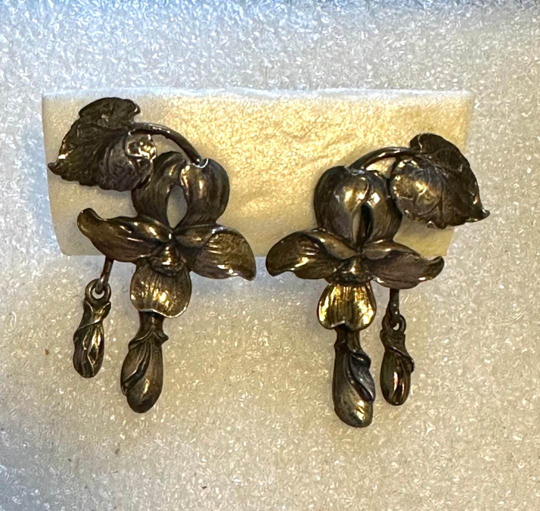1940’s Parenti Sterling Silver Scew Back Earrings Iris Flower - Etsy