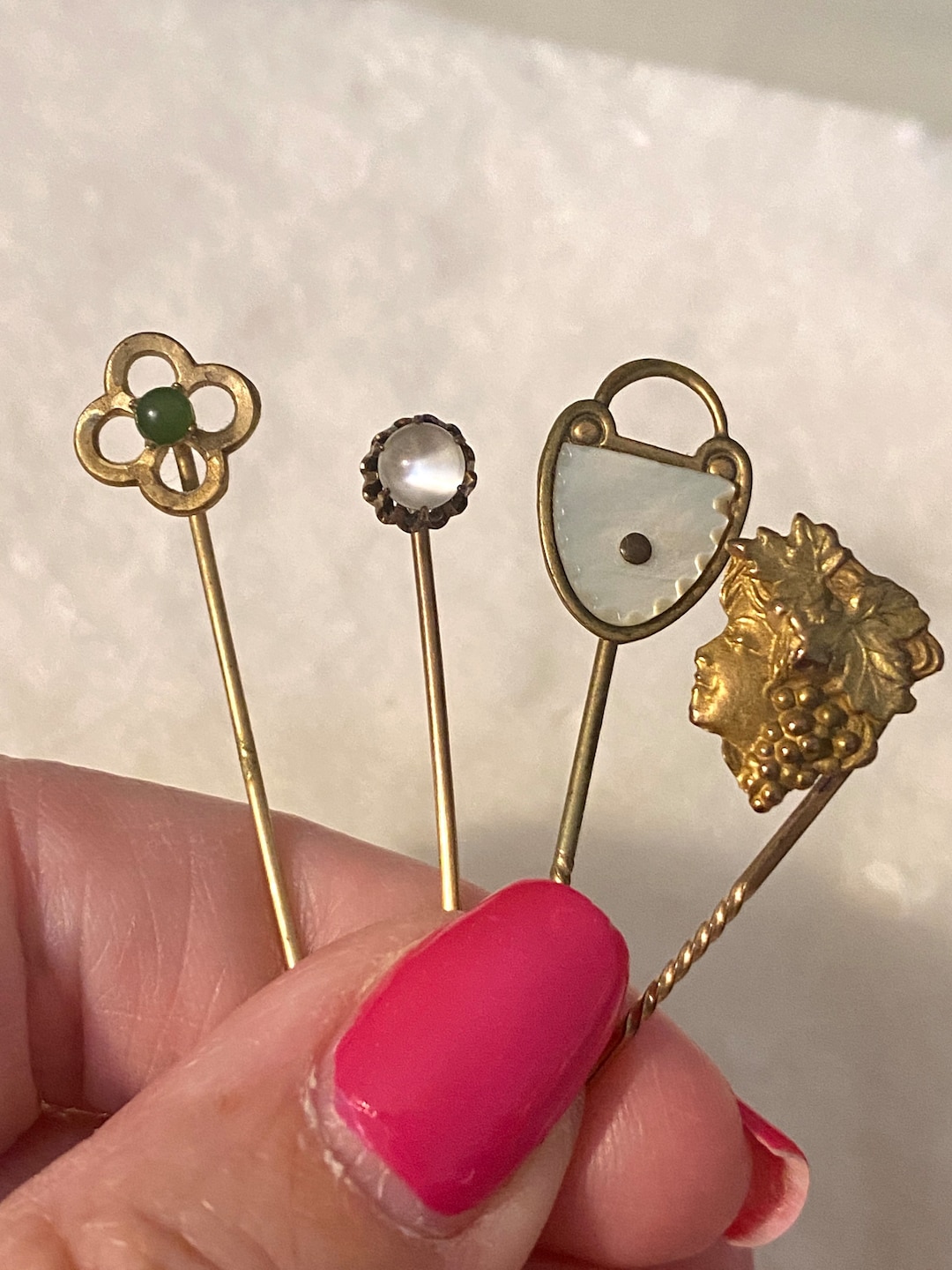 Victorian Stickpin Lot (4) Moonstone Jade Padlock Lady - Etsy