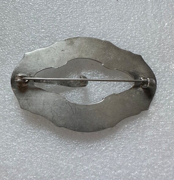 Victorian Silver Buckle Sash Pin Floral Design - Gem
