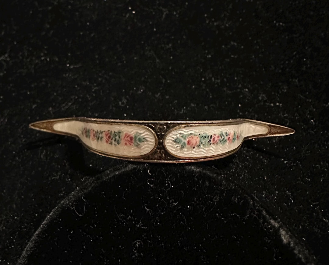 Victorian Posey Holder Pin Sterling Silver Enamel HP Flowers R ...