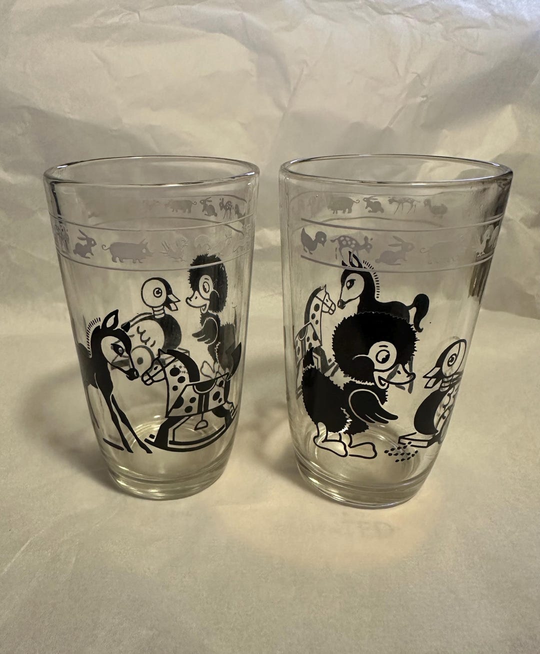 2 Swanky Swig Juice Glasses Black Horses & Ducks - Etsy