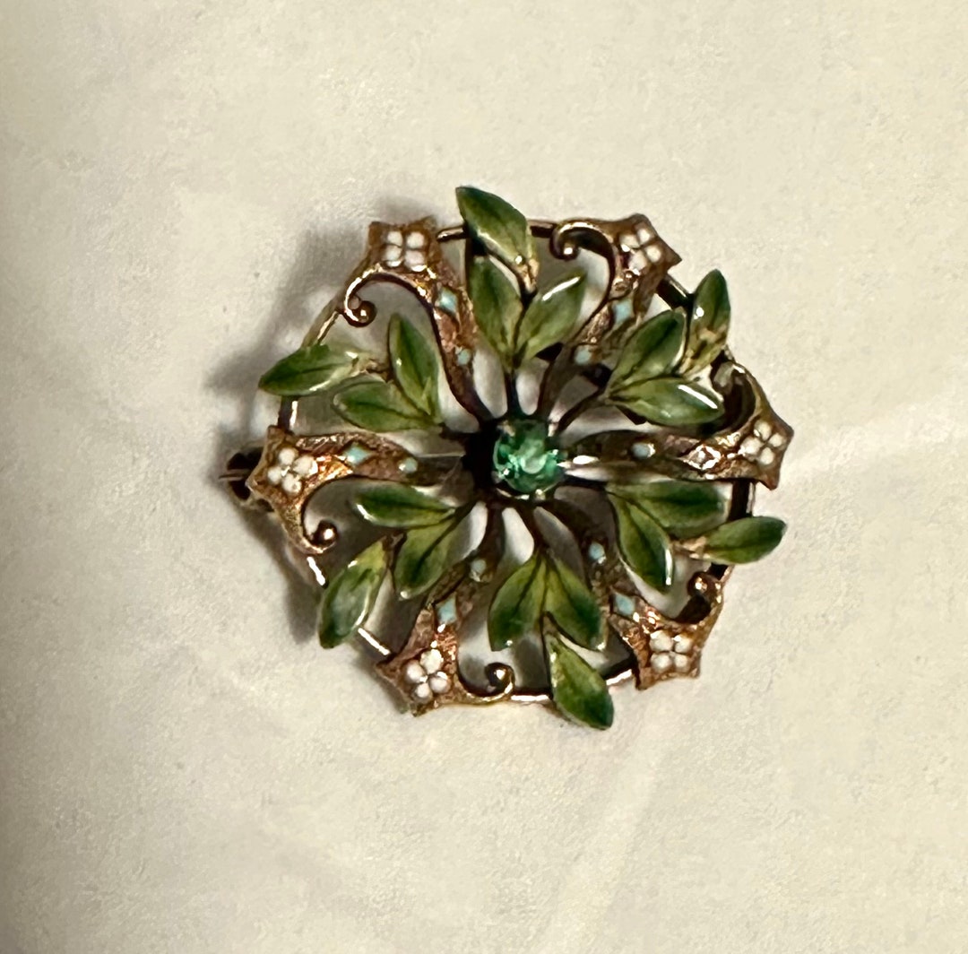 Victorian 14k Gold & Enamel W/ Tourmaline Chatelaine Pin - Etsy