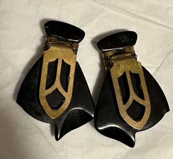 1940’s Black Bakelite Dress Clips Bows - Gem