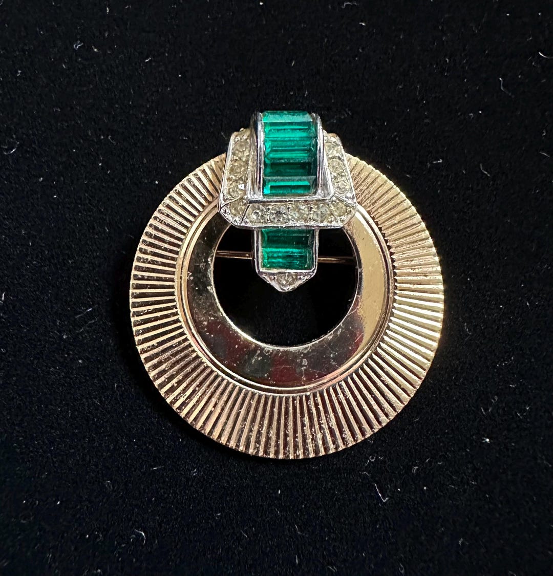 Vintage Boucher Circle Pin W/ Green & Clear Rhinestones - Etsy