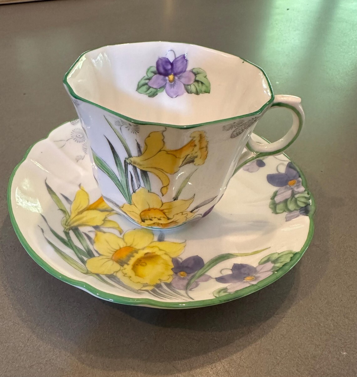 Melba Bone China Teacup and Saucer Spring - Daffodil & Violet Floral ...
