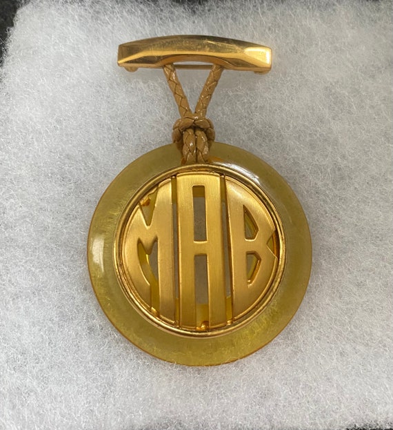 Art Deco Bakelite & Metal Monogram Initial Pin - Gem