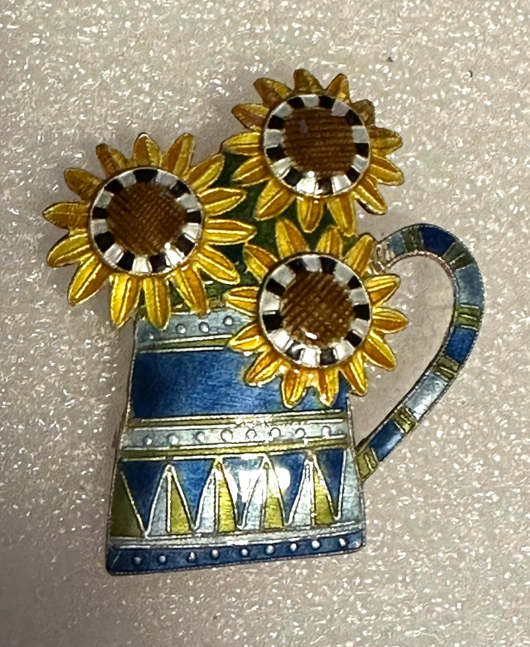 Sterling Silver & Enamel Pin Sunflowers in Pitcher - Etsy