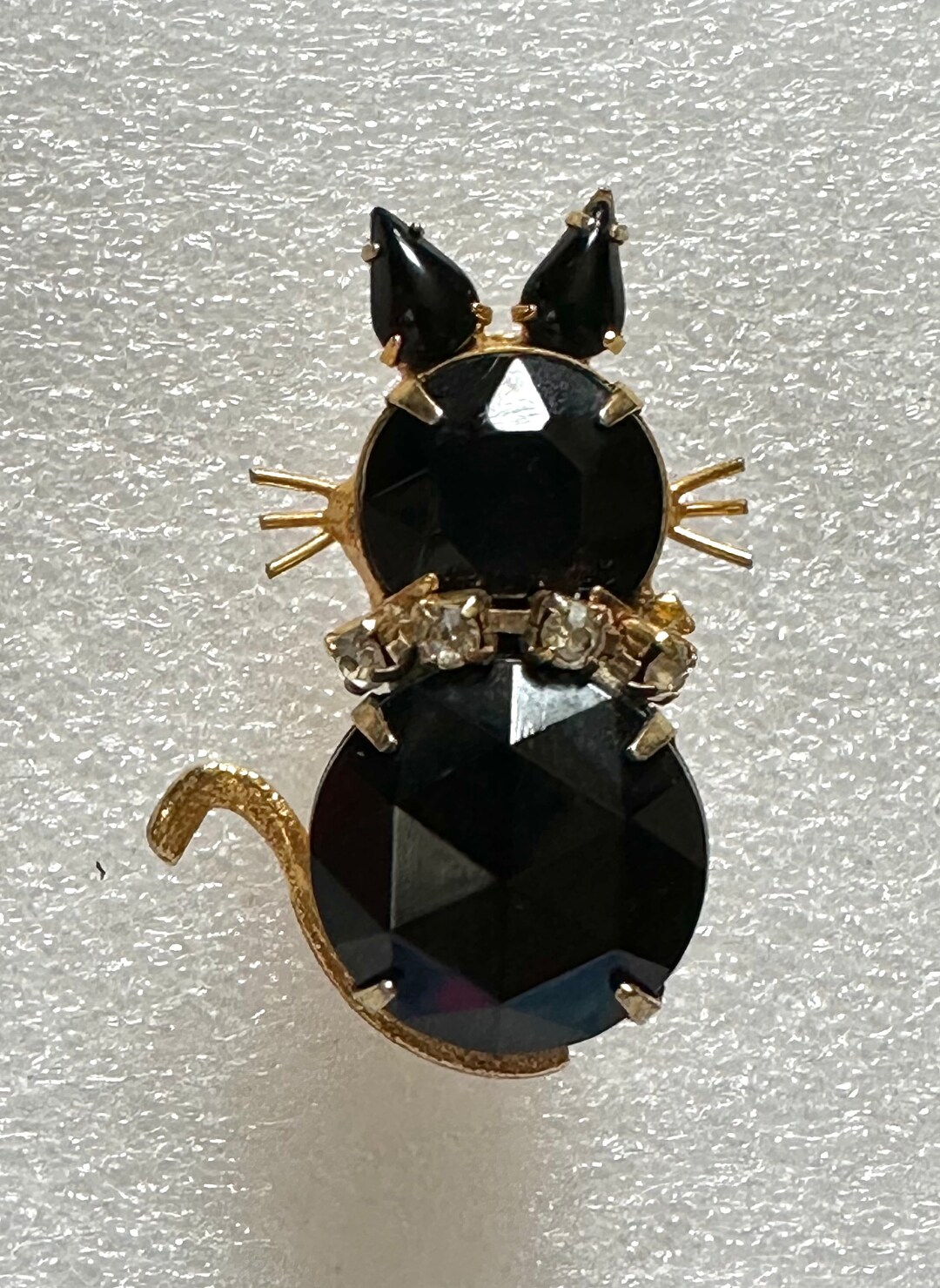 Vintage Black Rhinestone Cat Pin - Etsy