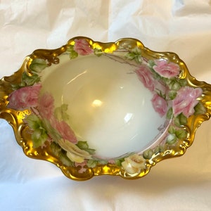 Victorian Hand Painted Ftd Bowl Pink Roses Gold Trim - Etsy