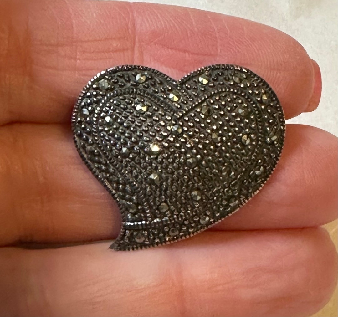 Vintage Sterling Silver & Marcasite Heart Shaped Pin - Etsy