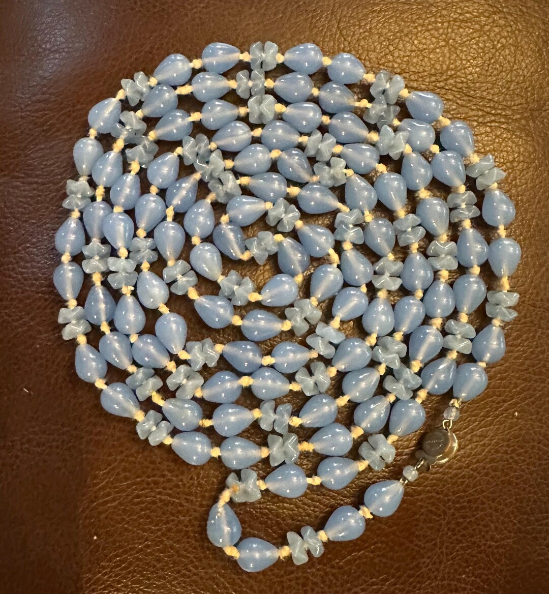 Art Deco Flapper 62” Blue Art Glass Bead Necklace Western Germany - Etsy