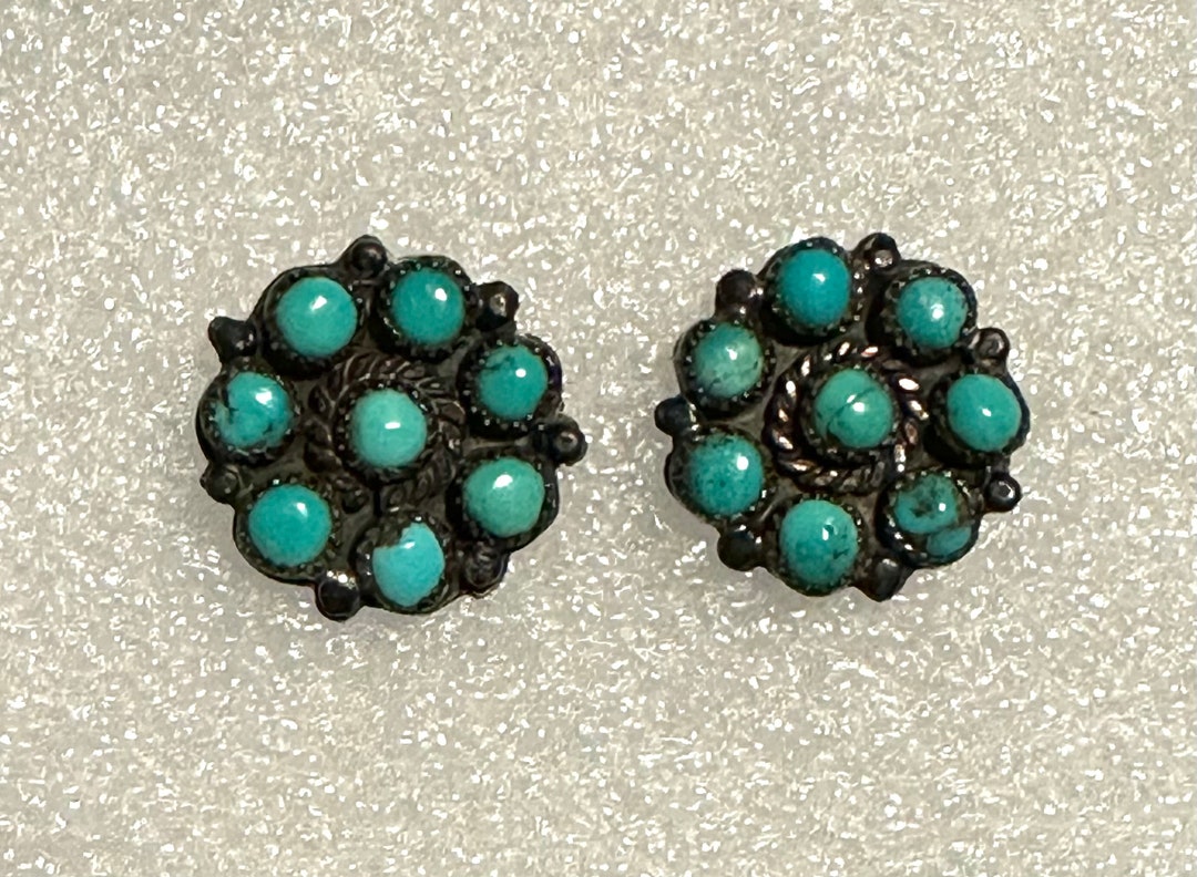 Zuni Sterling & Turquoise Earrings Native American - Etsy