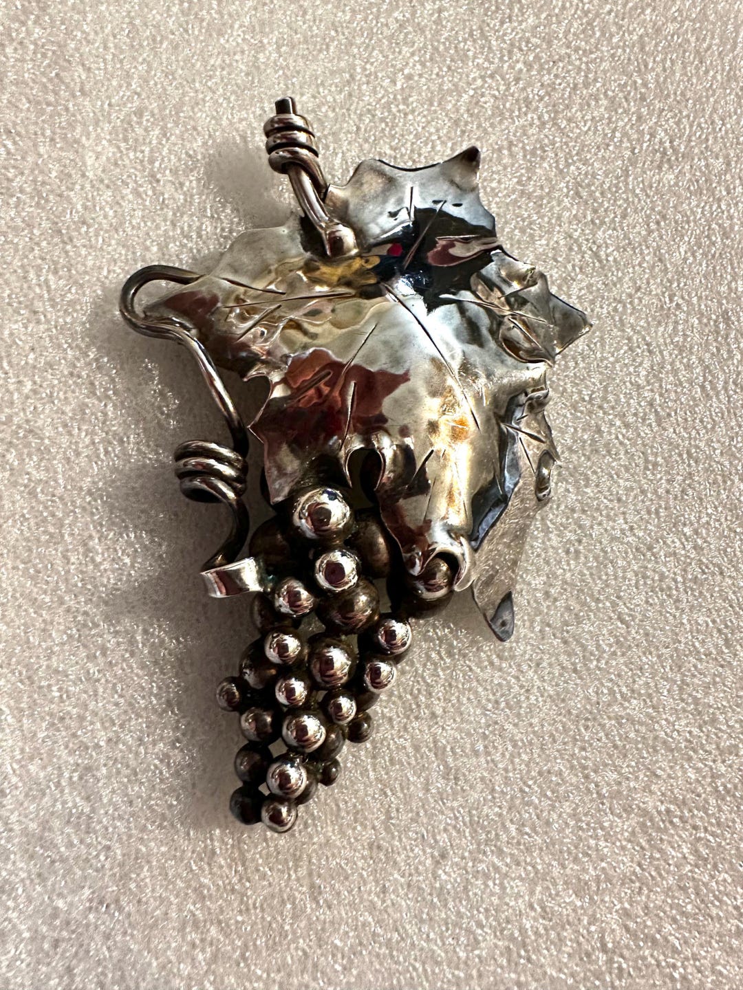 Vintage Albino Manca Hand Wrought Sterling Silver Grape Bunch W/ Leaf ...