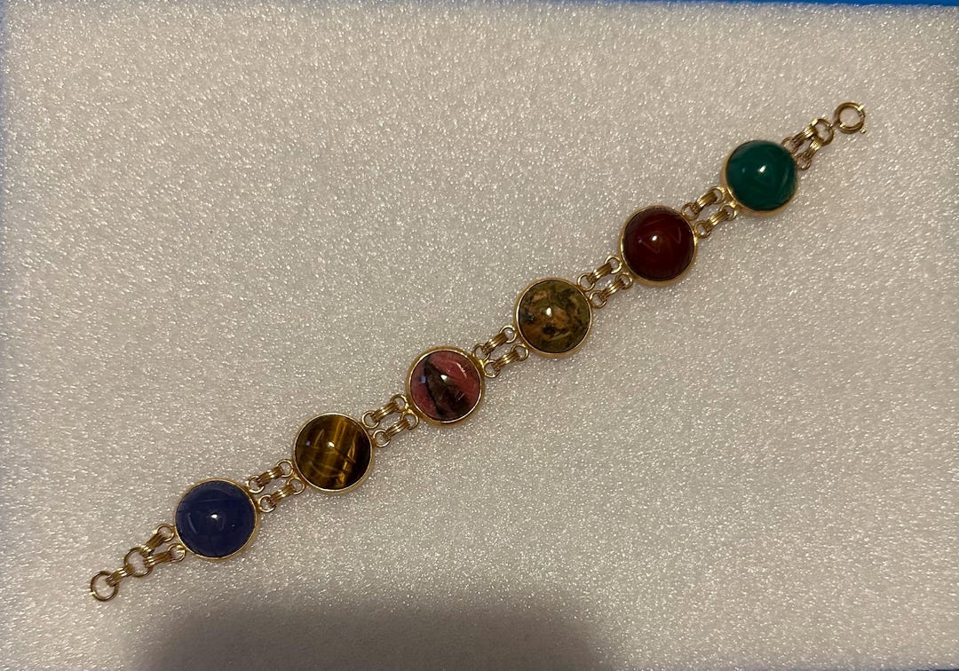 Gold Filled Scarab Bracelet Genuine Carved Round Stones - Etsy