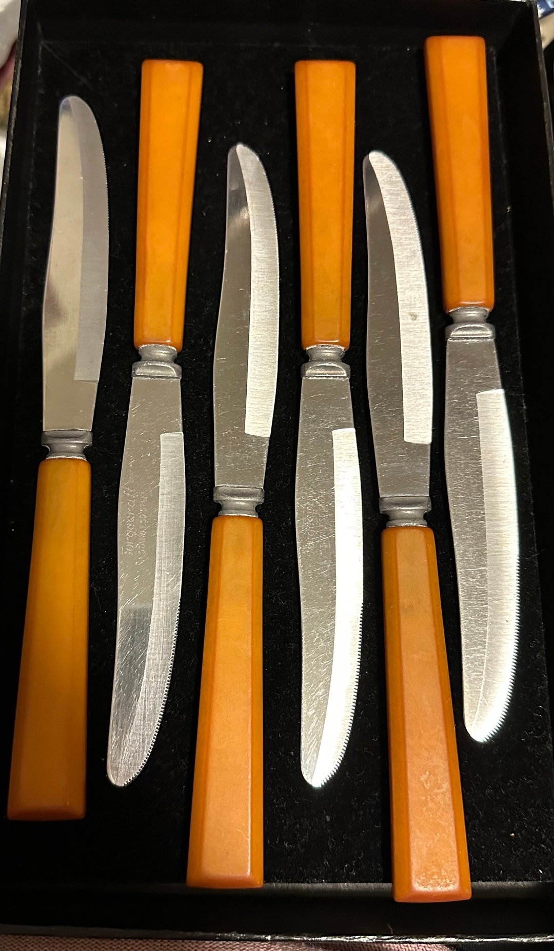 Set of 6 Forgecraft Knives W/ Butterscotch Bakelite Handles - Etsy