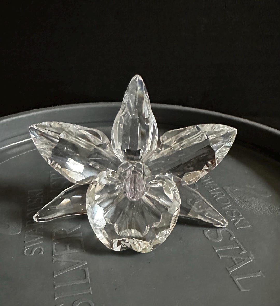 Swarovski Crystal Orchid Flower W/ Light Pink Center Floral Figurine ...