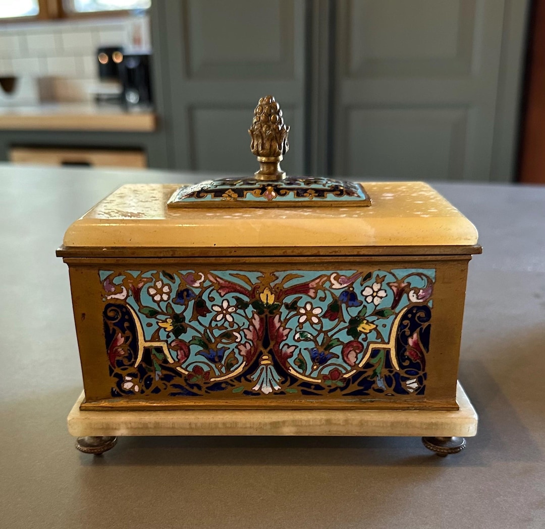Antique French Enamel Champleve Brass & Onyx Box - Etsy