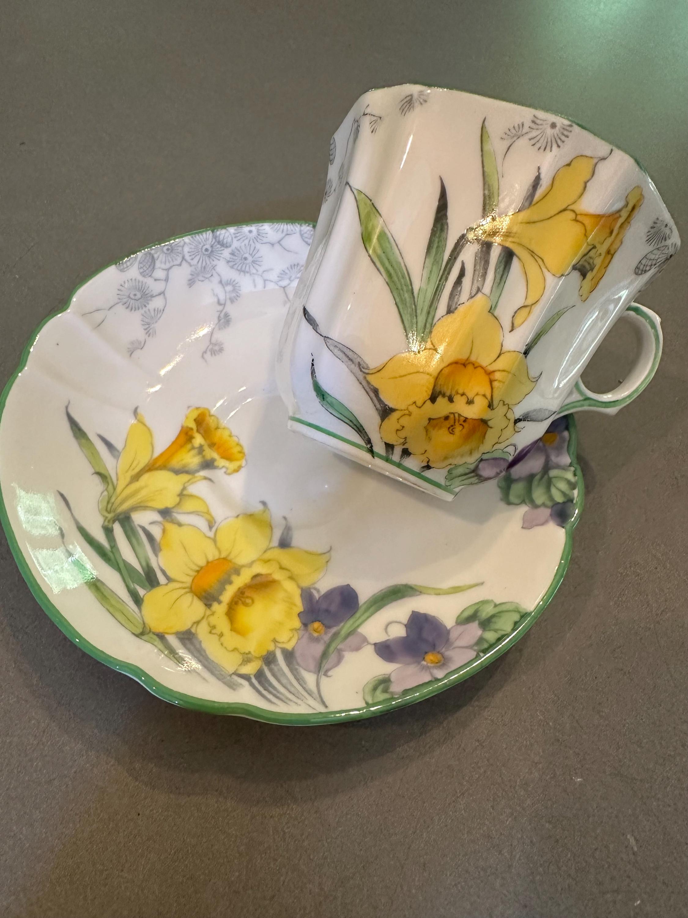 Melba Bone China Teacup and Saucer Spring - Daffodil & Violet Floral ...