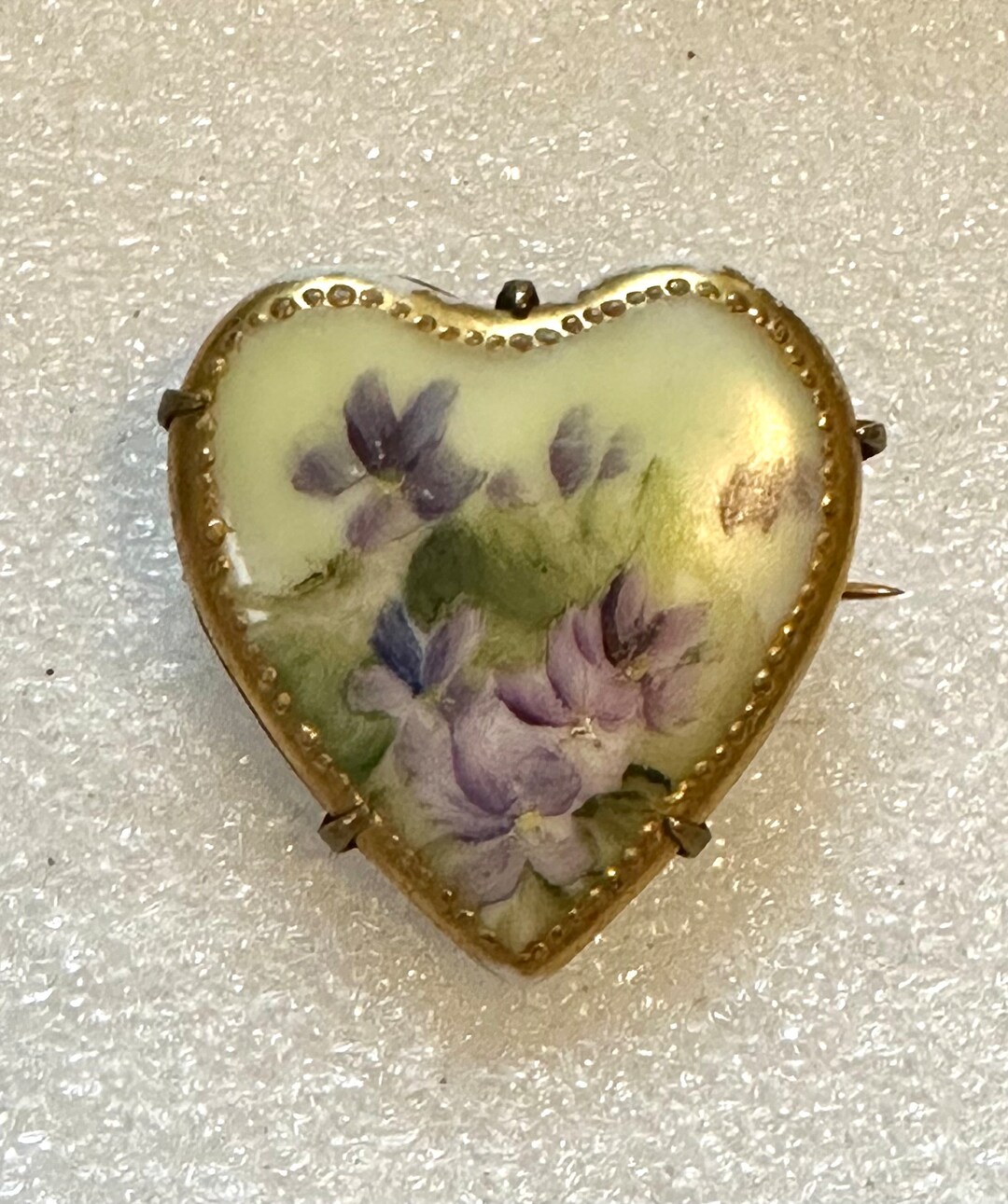 Victorian Hand Painted Porcelain Heart Shaped Pin Violets - Etsy