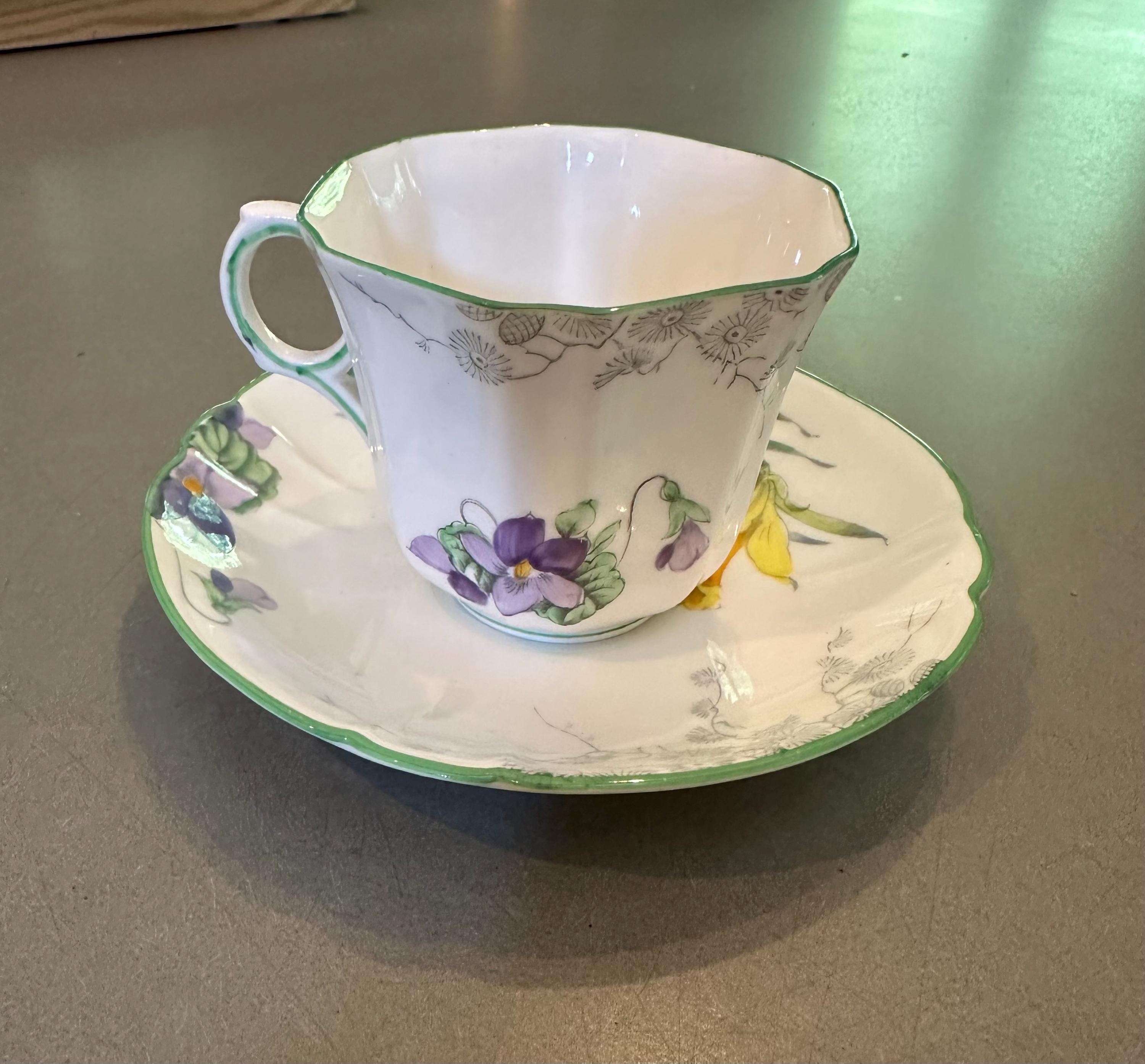 Melba Bone China Teacup and Saucer Spring - Daffodil & Violet Floral ...