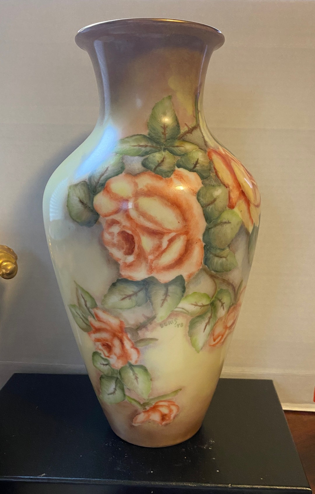 Vintage Heinrich Germany Porcelain 12” Hand Painted Vase Roses - Etsy