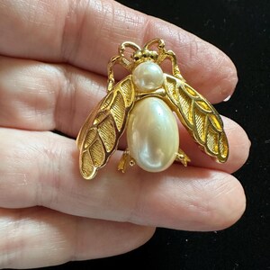 Trifari Bug Fly Bee Pin Gold Tone Pearl - Etsy