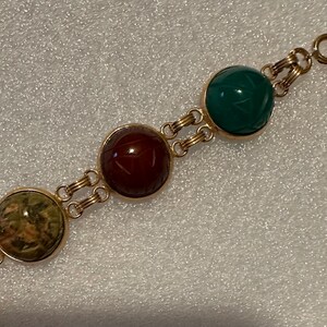 Gold Filled Scarab Bracelet Genuine Carved Round Stones - Etsy