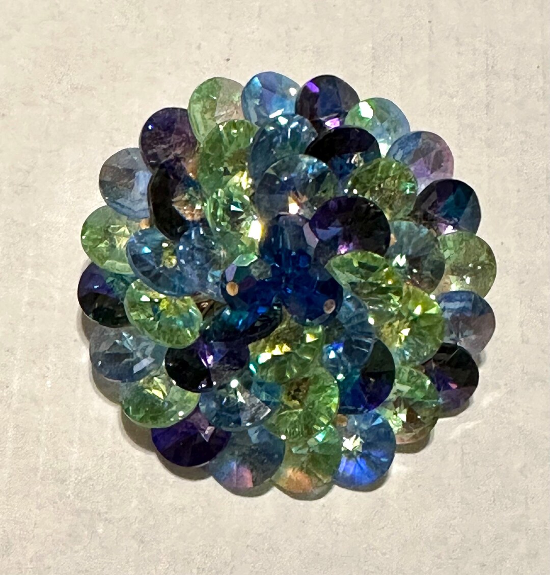 1950’s Vendome Blue & Green Rivoli Bead Round Pin Brooch - Etsy