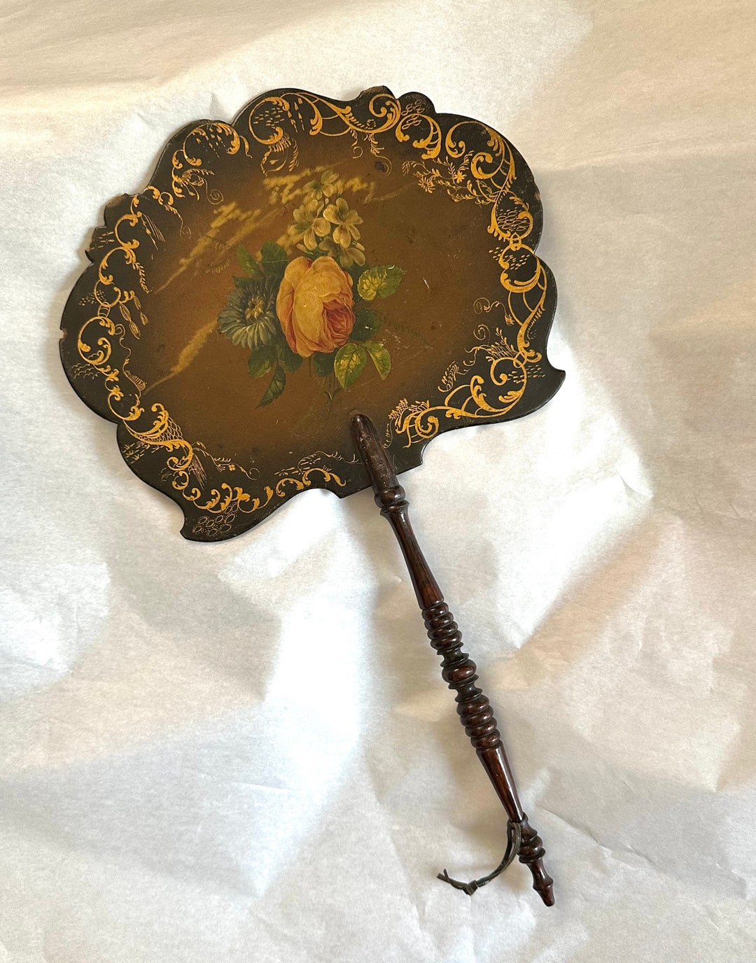 Antique Victorian Papier Mache Face Screen Fan - Etsy