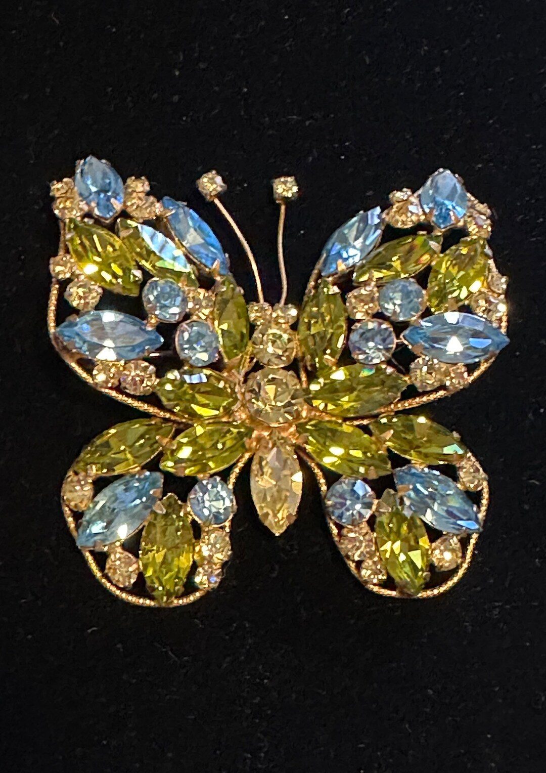 Large Regency Rhinestone Butterfly Pin Blue & Green - Etsy